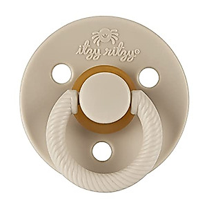 Itzy Ritzy Natural Rubber Pacifiers, Set of 2 – Natural Rubber Newborn Pacifiers with Cherry-Shaped Nipple & Large Air Holes for Added Safety; Set of 2 in Coconut & Toast, Ages 0 – 6 Months