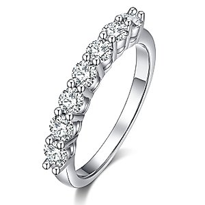 0.7ct Moissanite Engagement Wedding Ring for Women, 7 Stones 925 Sterling Silver D Color VVS Diamond Promise Ring with Certificate of Authenticity (6)