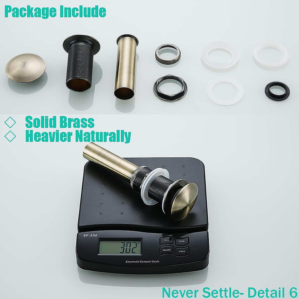 RANDOM Bathroom Vessel Sink Pop Up Drain Stopper Without Overflow Antique Brass, All Metal Rustproof Brass and 304 Stainless Steel 83006A.