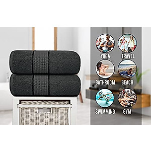 Fluffyn 100% Cotton Fancy Bath Sheets - Towels for Bathroom - Eco-Friendly, Super Soft, Highly Absorbent Bath Towels - Oeko-Tex Certified - 34" x 66" Inches (Grey, Bath Sheets Set of 2)