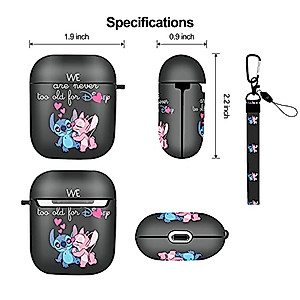 UHAUL AirPods Case Protectiv Cover,Fully Protected Shockproof Cartoon case with Keychain Clip Carabiner and Lanyard,Compatible with Apple AirPods 2 and 1 (Stitch and Angel)