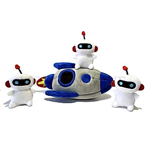 MODERN WAVE - Interactive Squeaky Plush Hide and Seek Squirrel Type Puzzle Toy for Dogs, Small Size (Rocketship and Robots)
