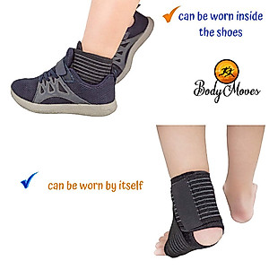 BodyMoves Kid's Ankle Brace Support Plus Hot and Cold Ice Pack (Sporty Black, MED for Big Kids (US 3.5-7))