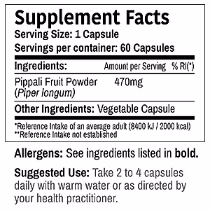 DR WAKDE'S Pippali Capsules (Long Pepper, 60 Veg Caps, Plant-Based Supplement, Ayurvedic Herb, All Natural, Vegan)