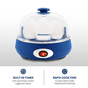 Elite Gourmet EGC322CBL Easy Egg Cooker Electric 7-Egg Capacity, Soft, Medium, Hard-Boiled Egg Cooker with Auto Shut-Off, Measuring Cup Included, BPA Free, Classic Blue