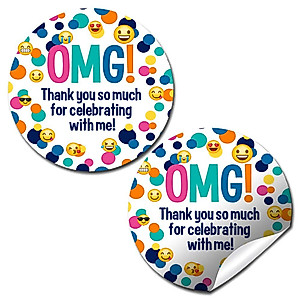 Emoji Birthday Party Sticker Labels, 40 2" Party Circle Stickers by AmandaCreation, Great for Party Favors, Envelope Seals & Goodie Bags