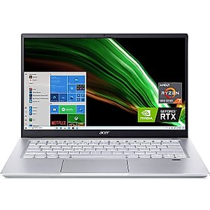 Acer Swift X Creator Laptop, 14" FHD IPS 100% sRGB Display, 8 Core AMD Ryzen 7 5800U, NVIDIA RTX 3050Ti, Fingerprint, Wi-Fi 6, Type-C, Webcam, 14hr Long Battery Life, Win10 (16GB RAM | 1TB PCIe SSD)