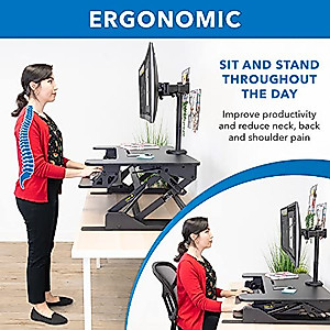 Mount-It! Standing Desk Converter with Bonus Dual Monitor Mount Included - Height Adjustable Stand Up Desk - Wide 36 Inch Sit Stand Workstation with Gas Spring Lift– Black (MI-7934)