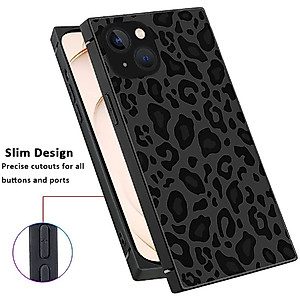 ZHUXUXITT Luxury Square Case for iPhone 13,Fashion Elegant Women Girls,Hard PC+Soft Silicone is Shock-Proof and Skid-Proof Protective Case-Black Gray Leopard Print, 13(6.1 inch)