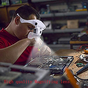 Magnifying Glasses - ANDSTON Head Mount Magnifier with Light, 2 LED Professional Jewelry Magnifying Glass Light Bracket and Headband are Interchangeable