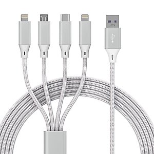 Multi Charging Cable,4 in 1 Nylon Braided [MFi Certified] USB Fast Charging Cords,2M/6FT Multiple Charger Cable with Lightning/Type C/Micro USB Connectors for iPhone Android Huawei Tablets(White)