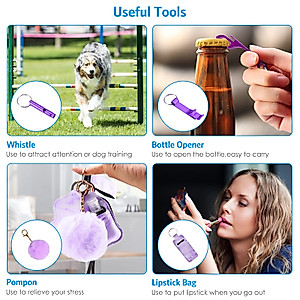 AMIR Safety Keychain Set for Women and Kids, 10 Pcs Safety Keychain Accessories, Keychain Set for Girls with Safe Sound Personal Alarm, No Touch Door Opener, Whistle and Pom, Purple