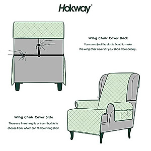 Hokway Wingback Chair Covers Armchair Slipcover with Adjustable Elastic Straps,1 Piece Furniture Chair Protector with Side Pockets for Fabric Leather Chair Covers for Living Room (Teal)