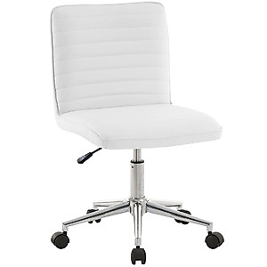 Furnimart Faux Leather Mid-Back Armless Office Desk Chair Adjustable Task Chair Home Office Chair Small Swivel Chair Dorm Chair with Smooth Casters (PU White)
