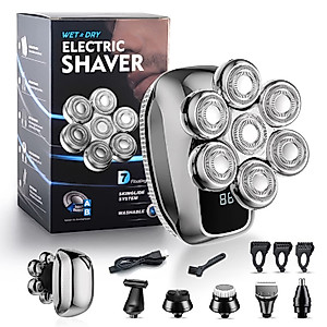 Head Shaver 7D Men’s 6-in-1 Electric Head Shaver for Bald Men, Head Electric Razor with Nose Hair Sideburns Trimmer, Waterproof Mens Grooming Kit, Anti-Pinch, LED Display, USB Rechargeable Washable
