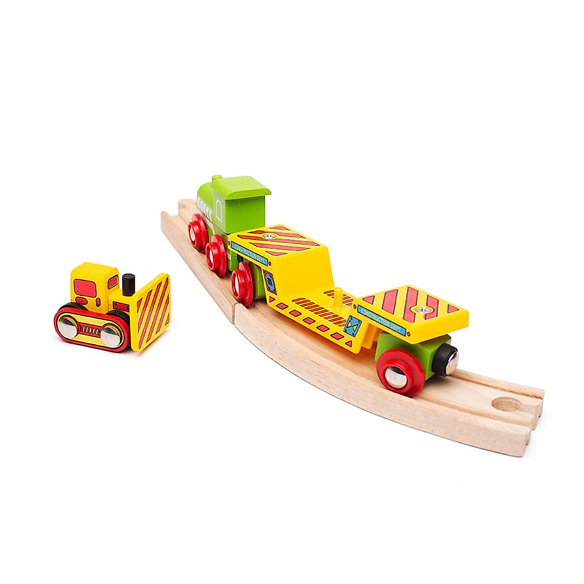 Bigjigs Rail Wooden Bulldozer Low Loader - Most Other Major Wooden Rail Brands are Compatible