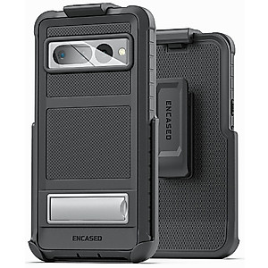 Encased Belt Case Designed for Google Pixel 7 PRO with Holster Clip and Kickstand [Ultra Protective] Full-Body Case with Metal Stand (Black)
