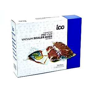 ICO Clear Vacuum Bags for FoodSaver, Quart size bags, 50 count (Vacuum Freezer Storage Bags) Certified BPA and Phthalate free