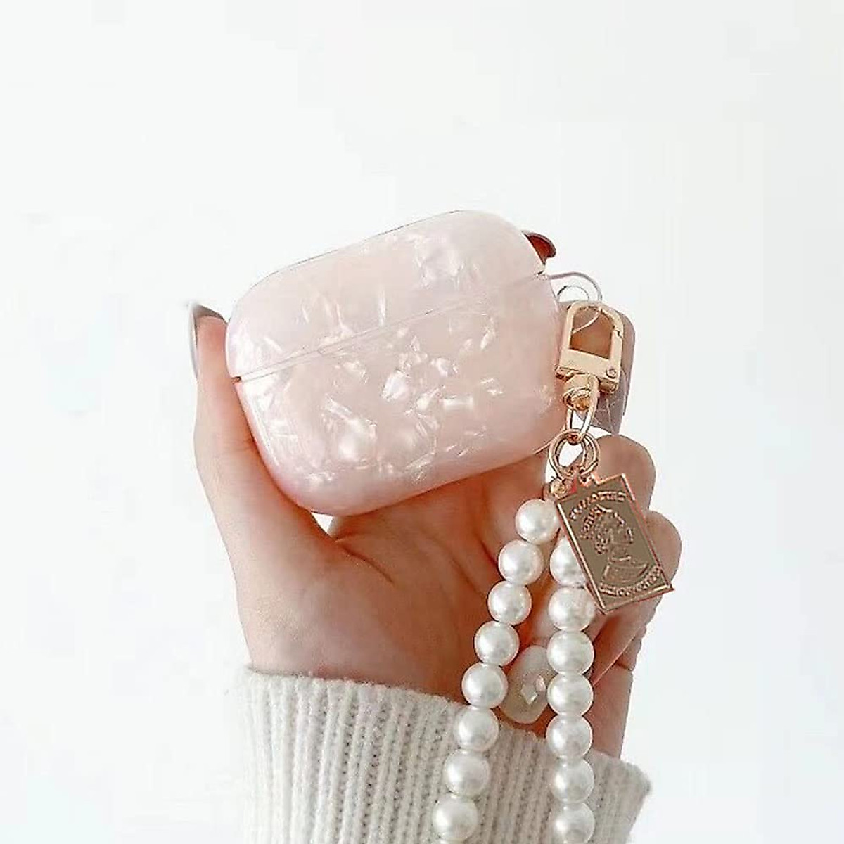 ZHIRUAN Compatible with Airpods 3rd Generation 2021 Case Cover with Pearl Keychain for Women Girl Airpods 3 Accessories for 3rd Generation AirPods Charging Case (Pink)