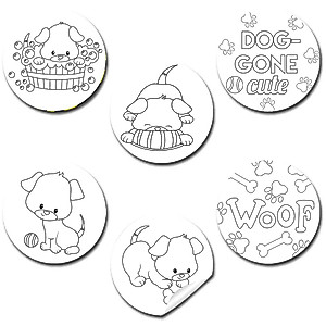 Color Your Own Dog-Gone Cute Puppy Themed Birthday Party Favor Sticker Labels for Kids, 90 1.5" Party Circle Stickers by AmandaCreation, Great for Arts & Crafts, Envelope Seals, Goodie Bags & Treats