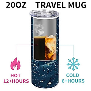 Honeybaby Galaxy Sky Starry Coffee Tumbler 20 oz with Straw & Lid Leak Proof Tumbler Reusable Stainless Steel Tumblers Insulated Water Bottles Gifts for Women Men