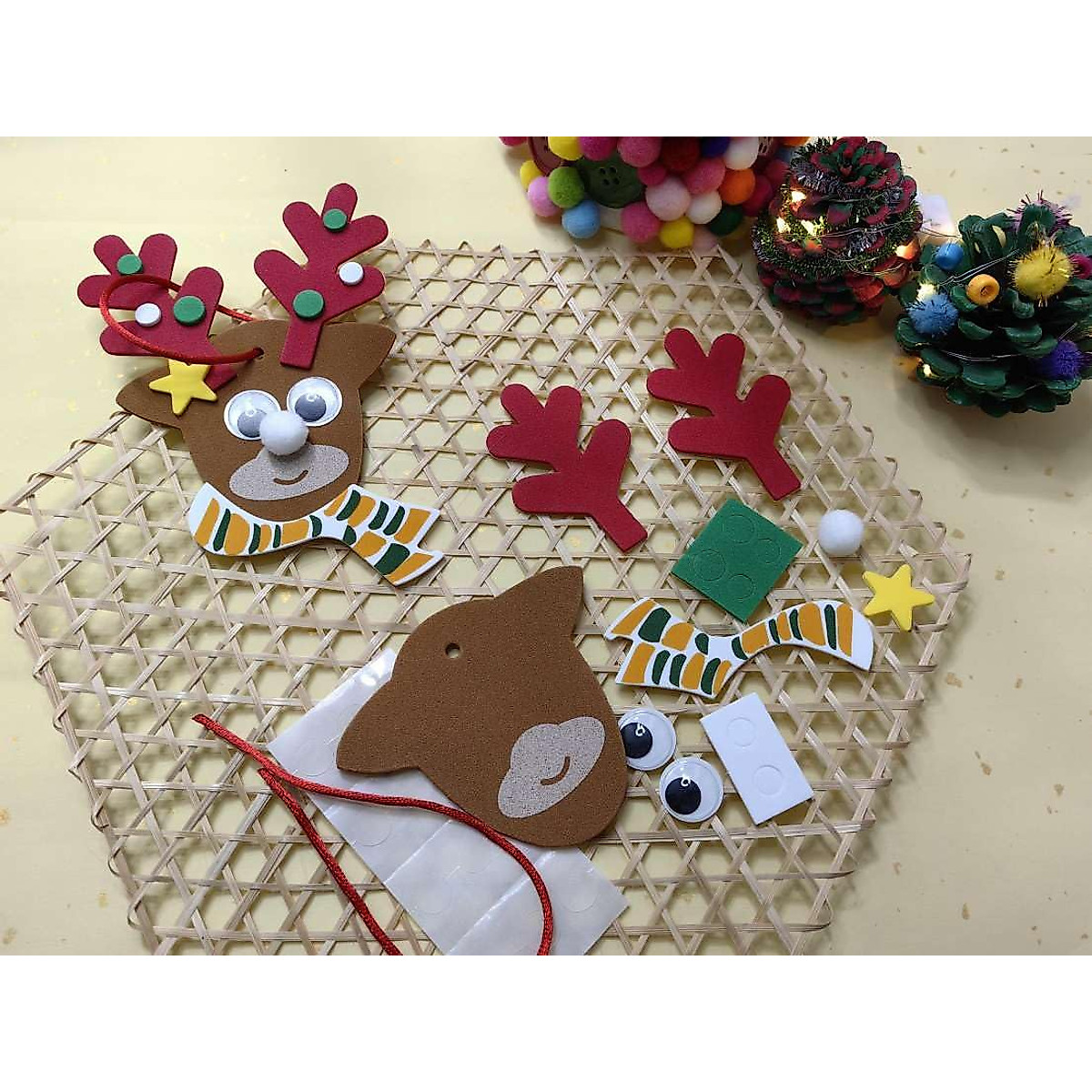 4E's Novelty Reindeer Christmas Ornament Craft for Kids (12 Pack) Updated Edition - Foam Bulk Arts and Crafts Kit for Kids Toddlers 4-8 DIY Craft Party Favor Activity Project