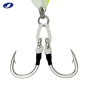 OCEAN CAT Fast Slow Glow Lead Metal Jigs Jigging Baits Vertical Jigs Sinking Spoons with Stainless Steel Circle Butterfly Hooks Saltwater Offshore Fishing Lures Tackle (Kevlar String, 250g)