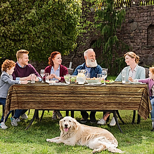 durony 2 Pieces Plastic Wood Grain Tablecloths Table Covers 54 x 108 Inch Plastic Waterproof Rustic Table Cover for Western Barn Themed Party Birthday Wedding Party Table Decor