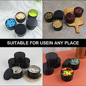 OBKJJ 42 Pack Round Cans with Screw Lid 7 Oz Aluminum Metal Tins DIY Food Candle Containers for Lotion Bars, Balms, Salve, Spices, Beard Balm, Crafts with 4 Markers 6 Sheets Label Stickers (Black)