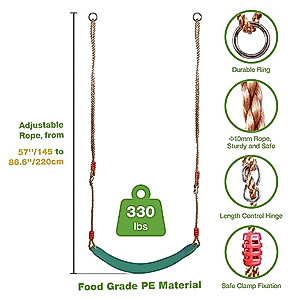 RedSwing Swing Seat for Kids Outdoor with 57-86" Rope, Kids Safety Playground Swing Seat Replacement, Belt Swing, Heavy Duty, with Large Swing Frame Set Backyard Swing and Seesaw， Green