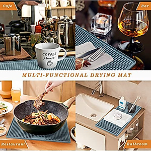 MR.CHOU Silicone Bar Mat, Thick Durable Dish Drying Mats for Kitchen Counter, Heat-Resistant & Food Safe Coffee Mat for Cafe Restaurants, 12" X 6" Dishwasher Safe Spill Mat, 2 PCS Gray