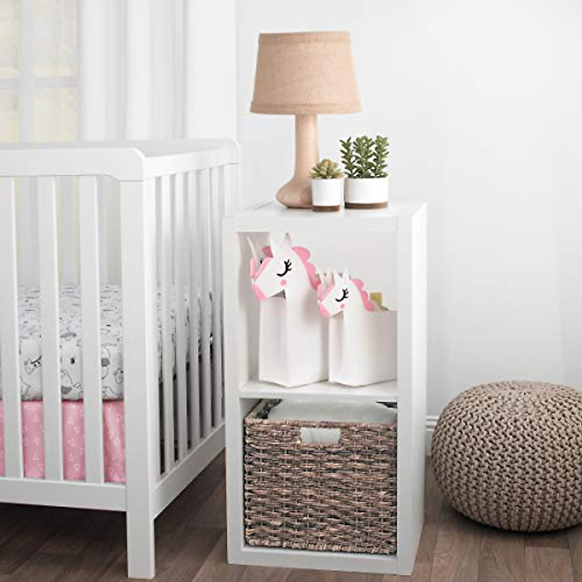 NoJo White Felt Unicorn Shaped 2Piece Nursery Storage Caddy Set, White, Pink