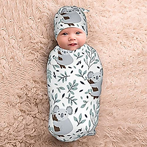 Koala Baby Stuff Swaddle Blanket with Hat Set Swaddles Up New Born Soft Transition Receiving Blanket Sleep Sacks for Infant Boys Girls for 0-6Mth