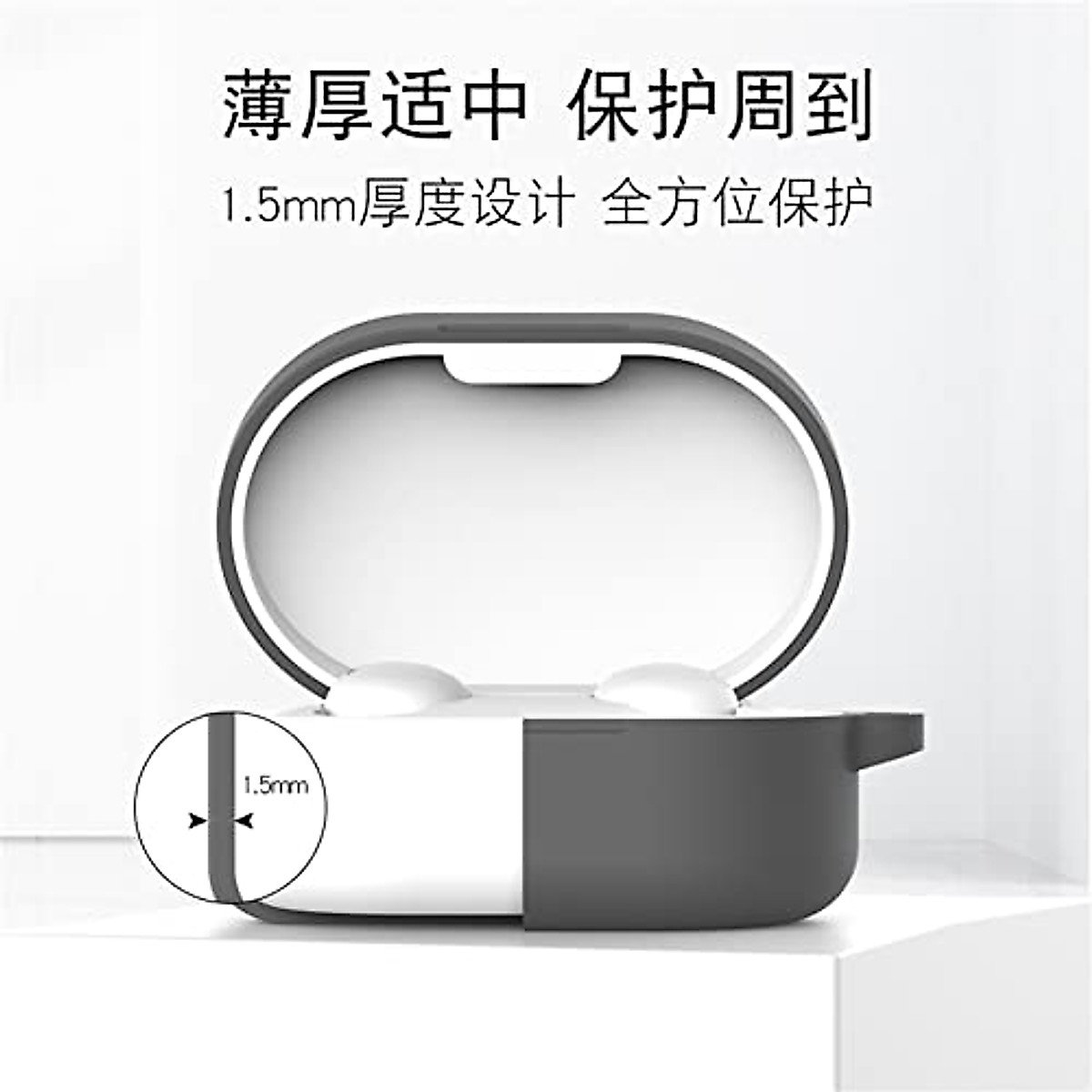 2 Pack DAYJOY Soft Silicone Protective Case Cover Compatible with Redmi Airdots 3 Earbuds, Protective Skin Sleeve with Key Chain (Black+Blue)