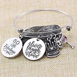 Memgift 50th Birthday Gifts for Women Stainless Steel Charm Bracelet Gift Jewellery