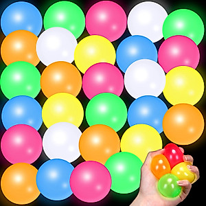 Chivao 28 Pieces Sticky Ceiling Balls Glowing Stress Balls Glow in The Dark Luminous Sticky Glow Balls Fidget Light up Sticky Ball Sensory Ceiling Globes Balls for Relax