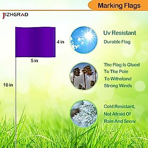 Purple Marker Flags, 100 Pack Construction Marking Flags | 4x5x16 Inch, Yard Flags Marker, Lawn Flags, Invisible Fence, Survey Flags, Landscape Flags, Sprinkler Flags, Surveyor Flags, Stake Flags,