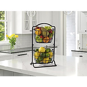 Gourmet Basics by Mikasa Harbor 2-Tier Metal Mini Countertop Fruit Storage Basket, Antique Black