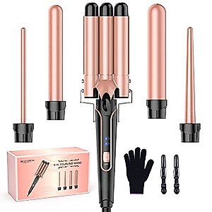 Waver Curling Iron Curling Wand - BESTOPE PRO 5 in 1 Curling Wand Set with 3 Barrel Hair Crimper for Women, Fast Heating Crimper Wand Curler in All Hair Type