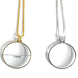 Magnifying Glass Necklace Mini Reading 5X Magnifier with 90cm/36 inch Chain Perfect for Reading Crafts Needlework Jewelry (Silver)