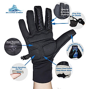 Skating Spirit Figure Skating Gloves for Kids and Adults, Padded Gel Palm Protection Water Resistant Warm Touchscreen Non Slip (M)