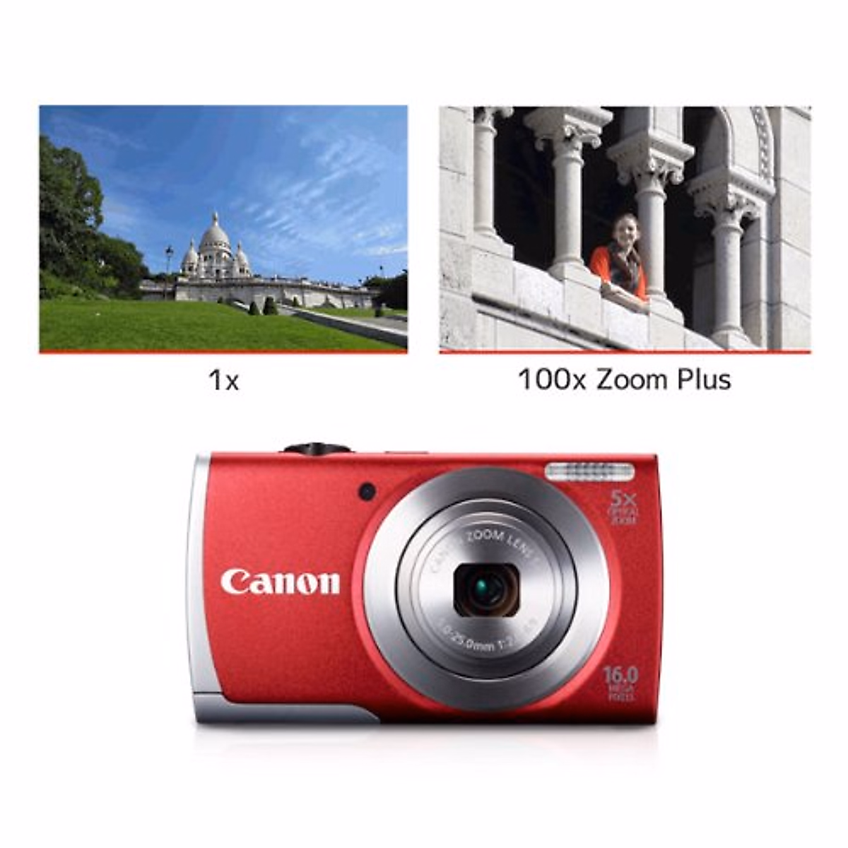 Canon PowerShot A2600 16.0 MP Digital Camera with 5x Optical Zoom and 720p Full HD Video Recording (Red) (OLD MODEL)