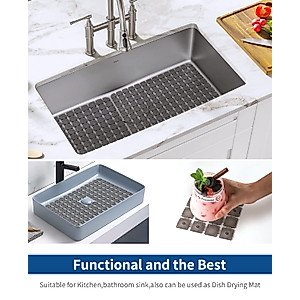 Bligli Sink Mat for Stainless Steel/Ceramic Sinks, 2 Pack 15.7x11.8 inches PVC Sink Protectors for Bottom of Kitchen Sink, Dishes and Glassware drain Mats, Durable and Fast Draining (Clear Grey)
