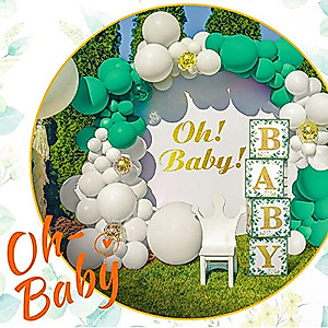 4 Pieces Sage Green Baby Boxes Decoration Baby Shower Backdrop Blocks Gender Reveal Photo Props Greenery Eucalyptus Leaves Gold White Baby Shower Favors Decorations Baby Boxes with Letters for Decor