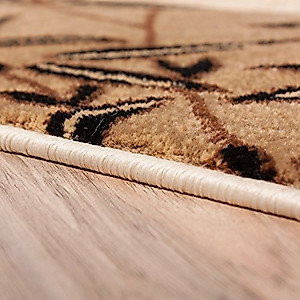 Well Woven Verdant Vines Beige Modern Damask Border Rug 8 (7'10" Round) Casual Oriental Easy Clean Stain Fade Resistant Shed Free Contemporary Floral Formal Gradient Soft Living Dining Room Rug