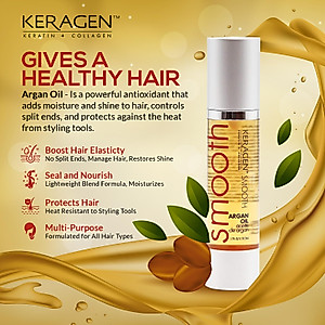 KERAGEN - Nourishing Hair Serum for Dry Damaged Hair - Argan Oil for Hair Treatment - Brilliant Shine, Heat Protection with Paraben, Phthalate and Sulfate Free Formula (1.7 Oz)
