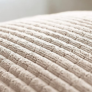 Deconovo Throw Pillow Covers Corduroy 18x18 Inch Cream Stripe Pattern Square Soft Cushion Covers for Couch Bedroom Sofa Living Room Bed Chair Solid Pack of 2