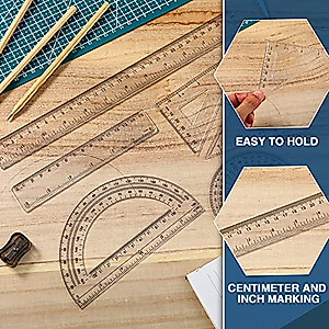 Plastic Clear Ruler Math Set Includes Protractor, Triangle Rulers,12 Inch 6 Inch Straight Ruler Geometry Math Ruler Transparent Ruler Measuring Tool for School Office Home Supplies (1 Sets)
