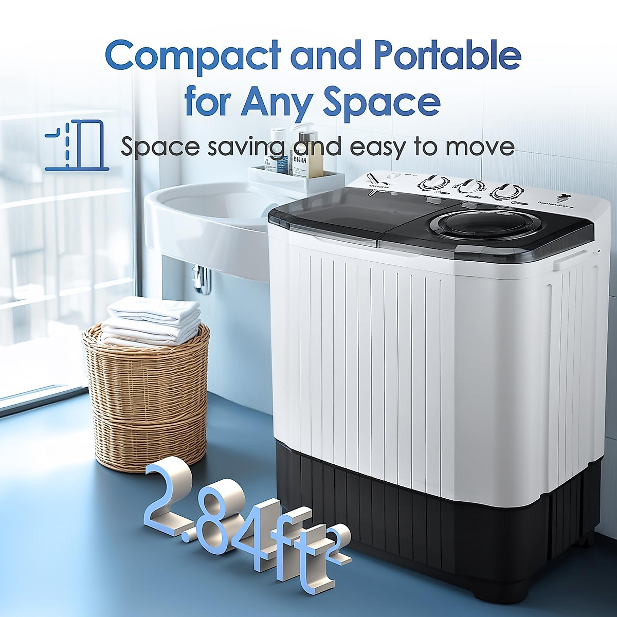 Anypro Portable Clothes Washing Machine, Twin Tub 28 Lbs Capacity Laundry Washer and Dryer Combo 2 In 1 Washer (18 Lbs) & Spinner (10 Lbs) for Apartments, Dorms, RV, Camping