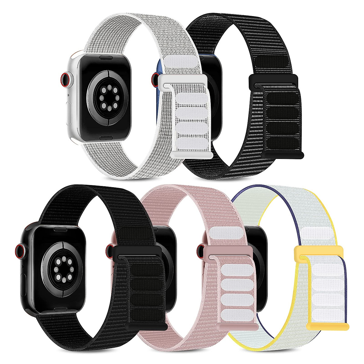 5 Pack Sport Loop Bands Compatible with Apple Watch Band 38mm 40mm 41mm 42mm 44mm 45mm Women Men, Soft Nylon Braided Elastic Strap Replacement Wristband for iWatch Series 7/6/5/4/3/2/1/SE